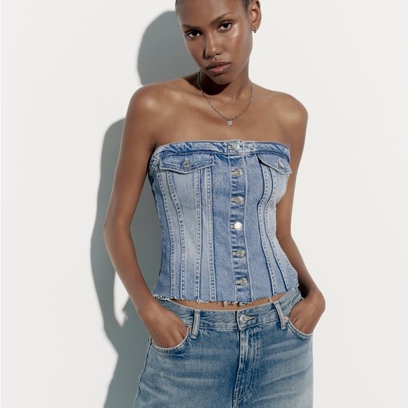 Zara | Tops | Zara Blue Corset Style Denim Top Trf | Poshmark